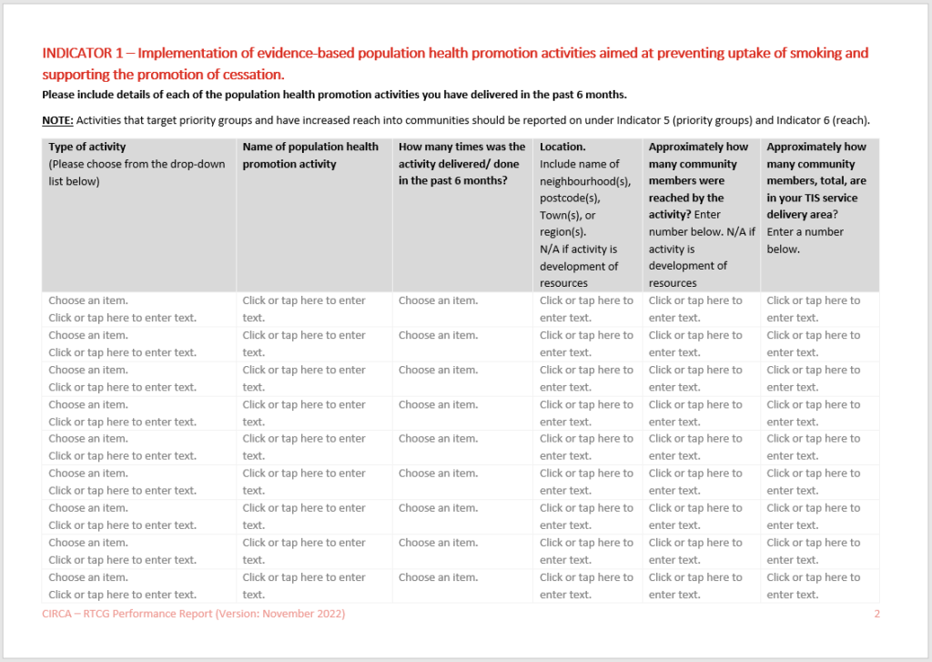 Reporting on your TIS activities - Tackling Indigenous Smoking